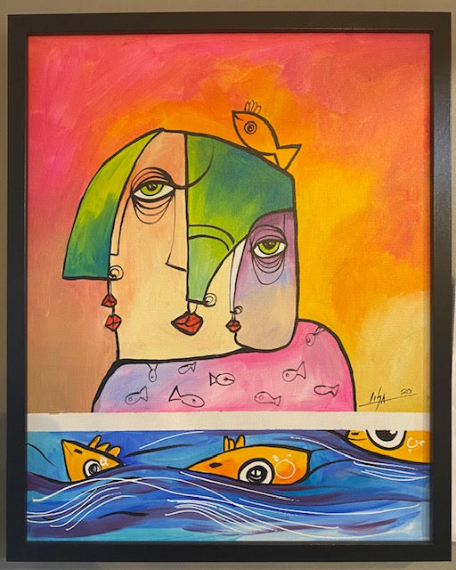 Original Acrylic Framed Cubist Painting – Art with a Happy Heart